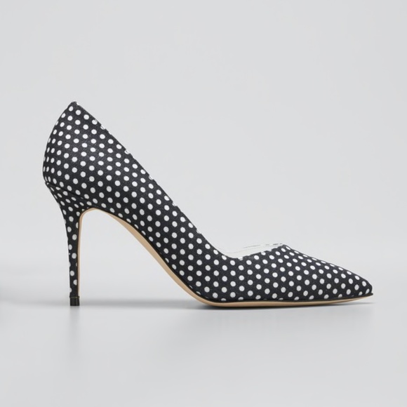 Manolo Blahnik | Shoes | Manolo Blahnik Eris Polka Dot Linen Pumps Size ...